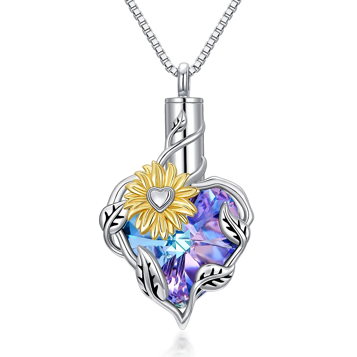 TOUPOP Sunflower Necklace for Ashes S925 Silver Sterling with Crystal Cremation Jewlry for Women