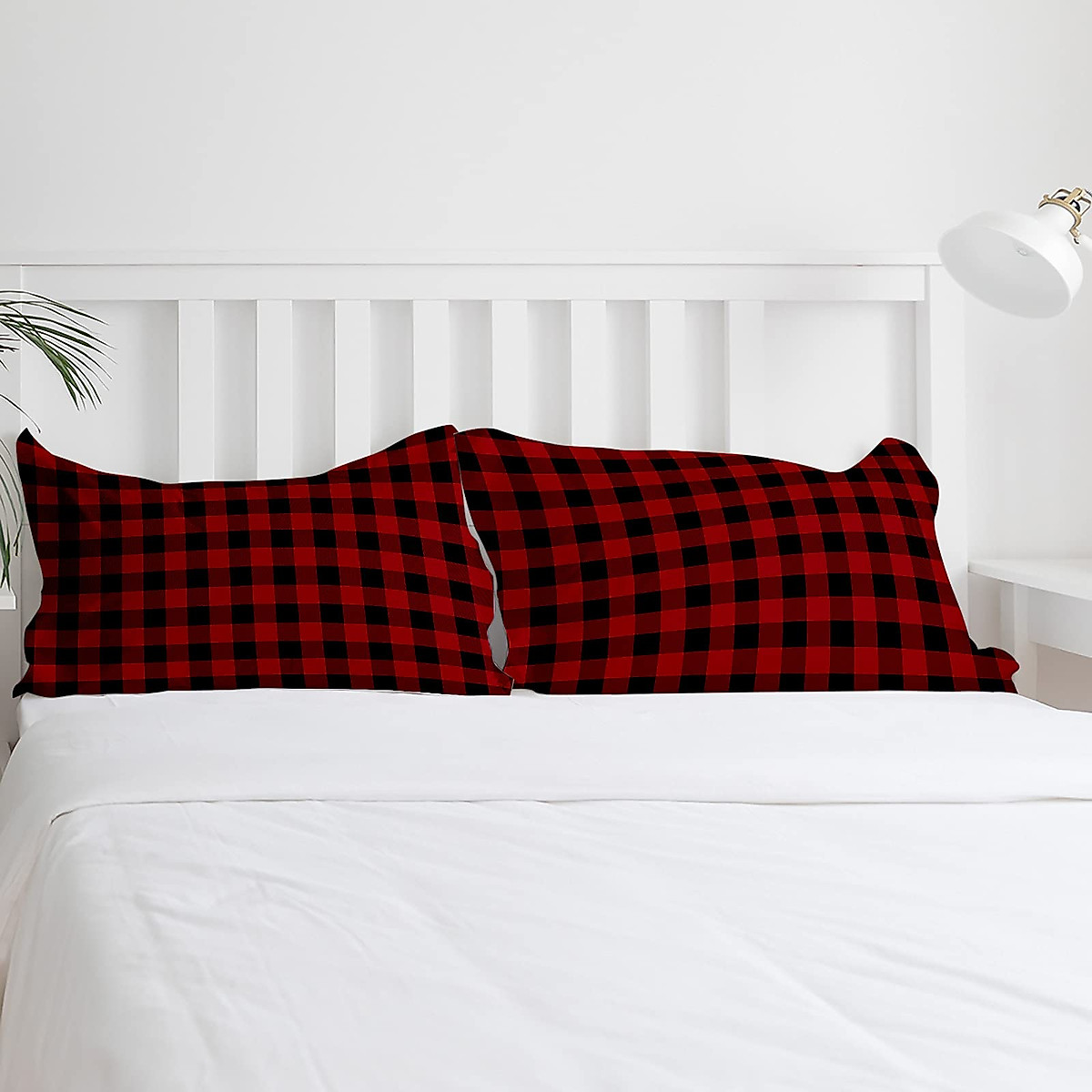Savannan Duvet Covers 3 Pieces Set California King Size, Christmas Red and Black Plaid Buffalo Check Farmhouse Decoration Bedding Set with Zipper Closure & Corner Ties (1 Duvet Cover + 2 Pillow Sham)
