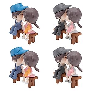 DOITOOL 4 Sets Miniature Fairy Garden Figures Kissing Couple Statue Sitting on Chairs Figurines Cake Figures Decoration Succulent Bonsai Ornament
