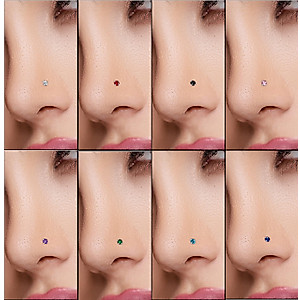 Enticera 2mm G23 Titanium Nose Rings Studs for Sensitive Skin 20g Handmade Small L Shaped Nose Rings for Women Men Round CZ Nose Piercing Jewelry White