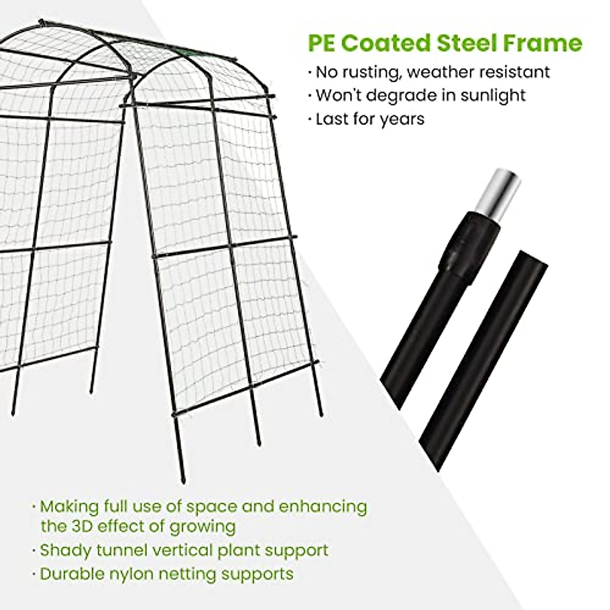 Lalahoni Garden Arch Trellis for Climbing Plants Outdoor - 7 ft Tall Arbor Large Tunnel Trellis, Metal Plant Support Archway for Climbing Vine Vegetables/Fruits/Flowers Yard Lawn - Lightweight, Black