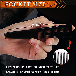 KaziUS Beard & Mustache Comb for Men, Facial Hair Grooming & Styling, Use Wet or Dry. Pocket-sized Handmade Horn Comb of Quality Durable, Saw-Cut and Hand Polished.