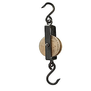WHW Whole House Worlds Retro Rustic Hay Pulley Hook, Vintage Reproduction, Black Cast Iron, Solid Mango Wood, 10.75 and 7.75 Inches Long