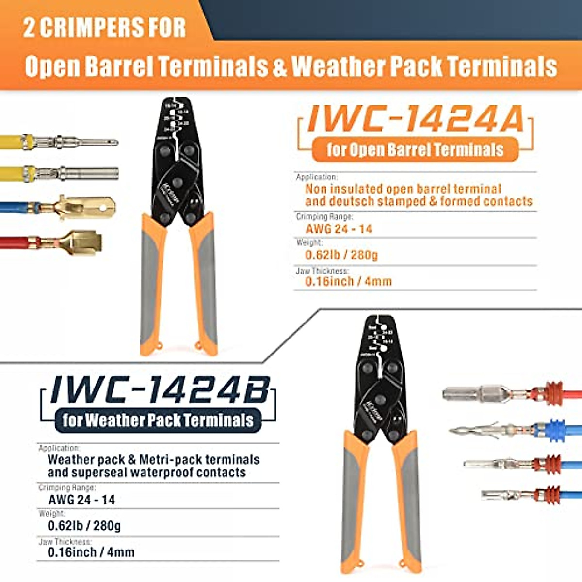 iCrimp Closed Barrel Crimper, Stamped Contacts Crimper and Weather Pack Terminal Crimper Tool Kit w/Extraction Tools-12pcs included