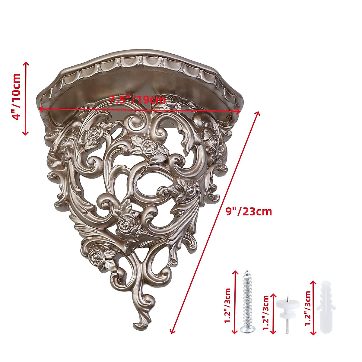 Pufguy Resin Wall Hanging Shelf Decorative Display Floating Shelves Retro Hollow Carving Wall Mounted Storage Shelf for Bedroom,Living Room,Hallway,Office,Hotel,Gold