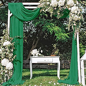 Wedding Arch Draping Fabric 2 Panels 6 Yards Green Chiffon Fabric Drapery Hunter Green Wedding Arches for Ceremony Sheer Drapes for Backdrop Tulle Curtains for Parties Arbor Arch Wedding Decorations