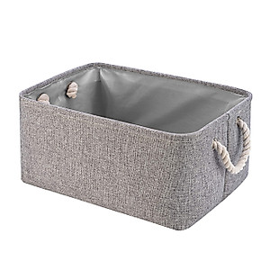 Collapsible Storage Basket Bins, Decorative Foldable Rectangular Linen Fabric Storage Box Cubes Containers with Handles- Large Organizer For Nursery Toys,Kids Room,Towels,Clothes, Grey 16Lx12Wx7.9H