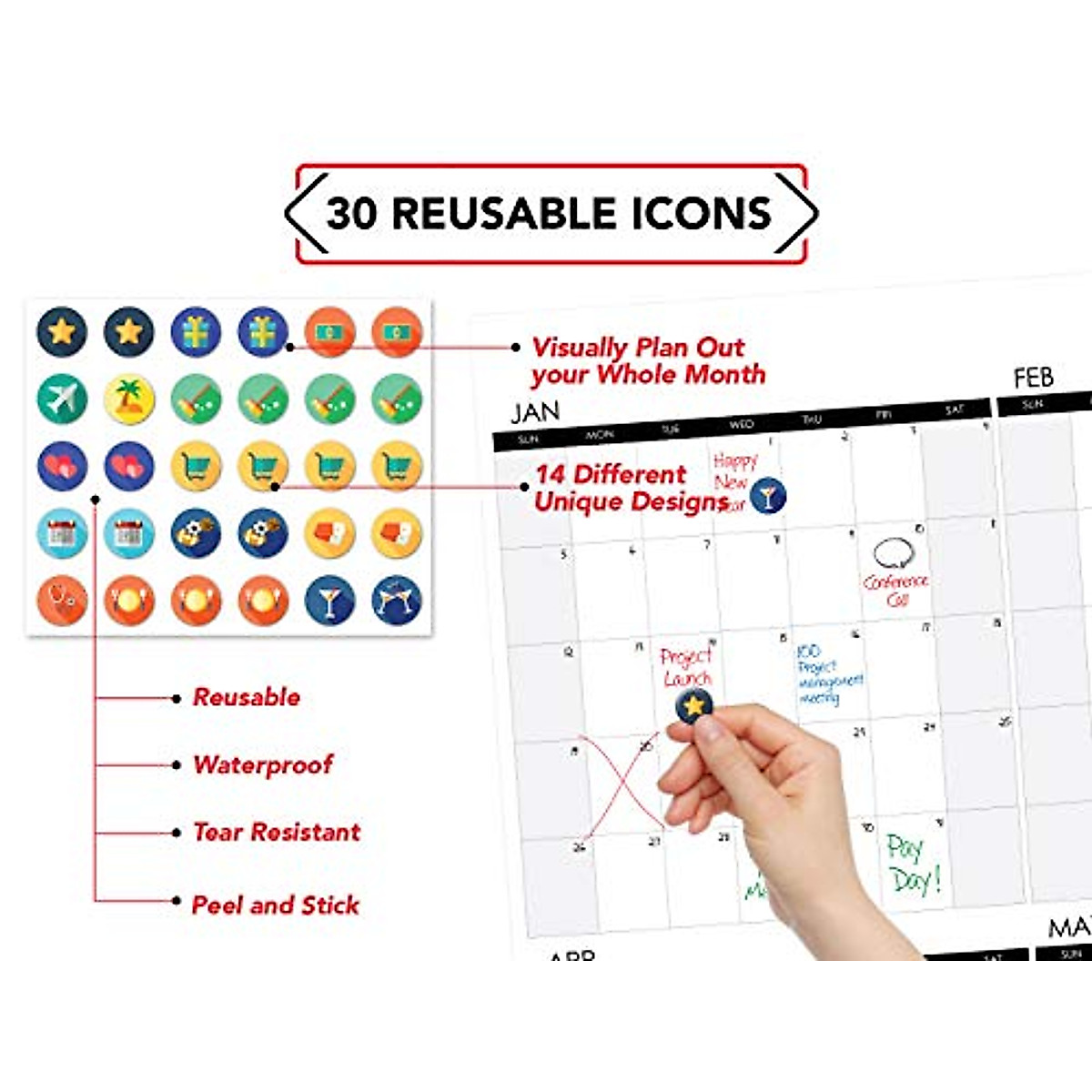 Lushleaf Designs - Large Dry Erase Wall Calendar - 24x39 Inches - Blank Undated 2023 Reusable Year Calendar - Whiteboard Yearly Poster - Laminated Office Jumbo 12 Month Calendar (Vertical)