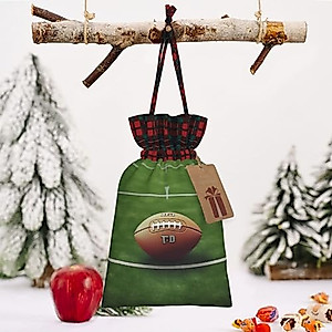 Christmas Gift Bags with Drawstring Burlap Gift Bags American Football Christmas Linen Bags for Xmas Party Candy Bags with Cards Xmas Reusable Wrapping Bags Christmas Linen Treat Bags for Holiday