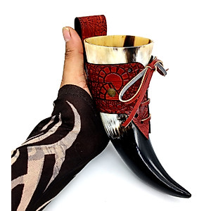 Viking Drinking short Horn with Leather Holster Authentic & Food Safe Cup – No Leaks – Norse Drinking Beer Mug with 8-10oz Capacity Best Choice of Vikings & Game of Thrones and Viking Theme & Fans