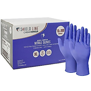 SHIELD LINE Nitrile Medical Examination Gloves, Medium 100 Pack - Chemotherapy-Rated Disposable Gloves For Doctors & Nurses- Latex & Powder Free Gloves For Hospital, Home Use, Cooking