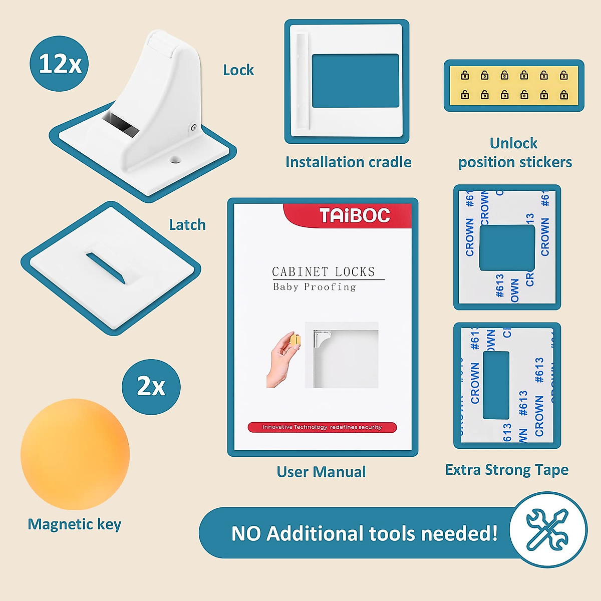 Baby Proofing Magnetic Cabinet Locks - 12 Pack Magnetic Child Locks for Cabinets and Drawers Adhesive Pre Taped Child Proof Cupboard Baby Locks Latches No Tools Needed Easy Installation