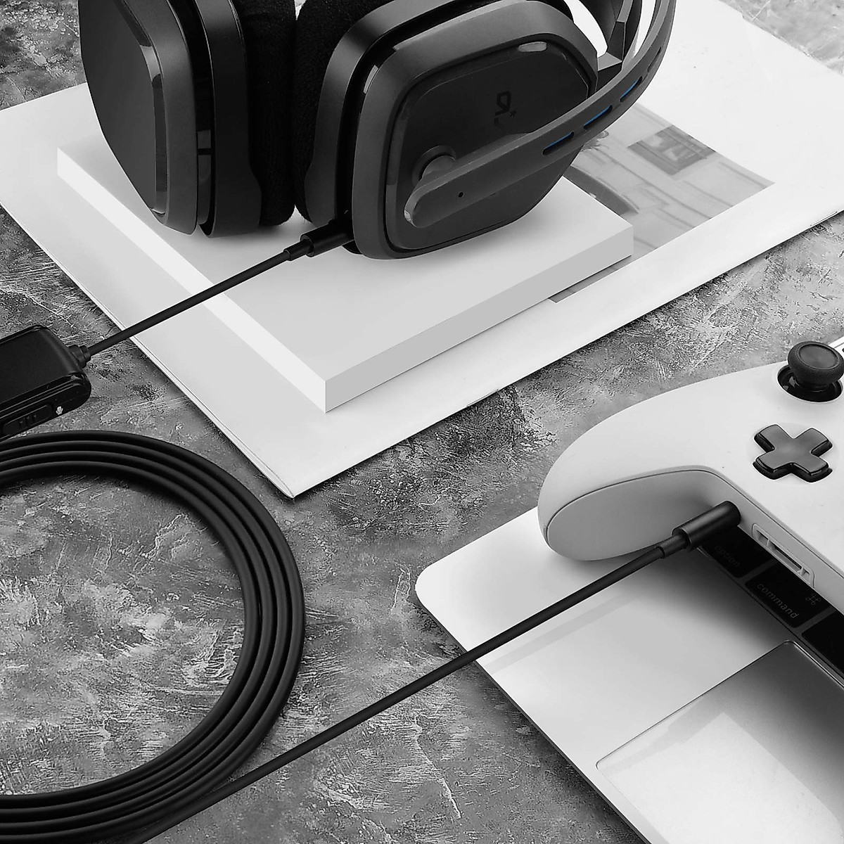 Geekria QuickFit Audio Cable with Mic Compatible with Astro A40 tr, A40, A30, A10, A10 Gen 2 Gaming Headsets Cable, 3.5mm Aux Replacement Stereo Cord with Inline Microphone (6 ft/2 m)