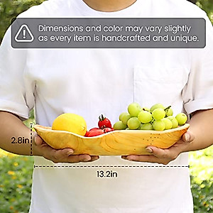 EUARDER Decorative Bowl, Long Wood Serving Bowl, Wooden Dough Bowl For Home Decor, Dining Room, Kitchen Table, Coffee Table Decor Centerpiece, Farmhouse Decor, Large (13.2")