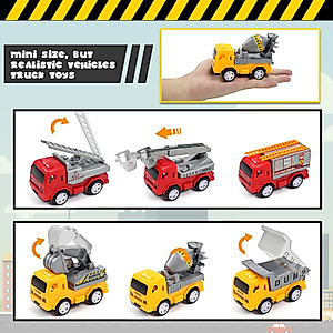 Nuheby Construction Toys for 3 Year Old Boys, Pull Back Cars Toys with Play Mat Excavator Toy Trucks Toddler Toys for Kids Age 4 5 Year Old Boy Birthday Party Cake Toppers Crane Fire Dump Gifts