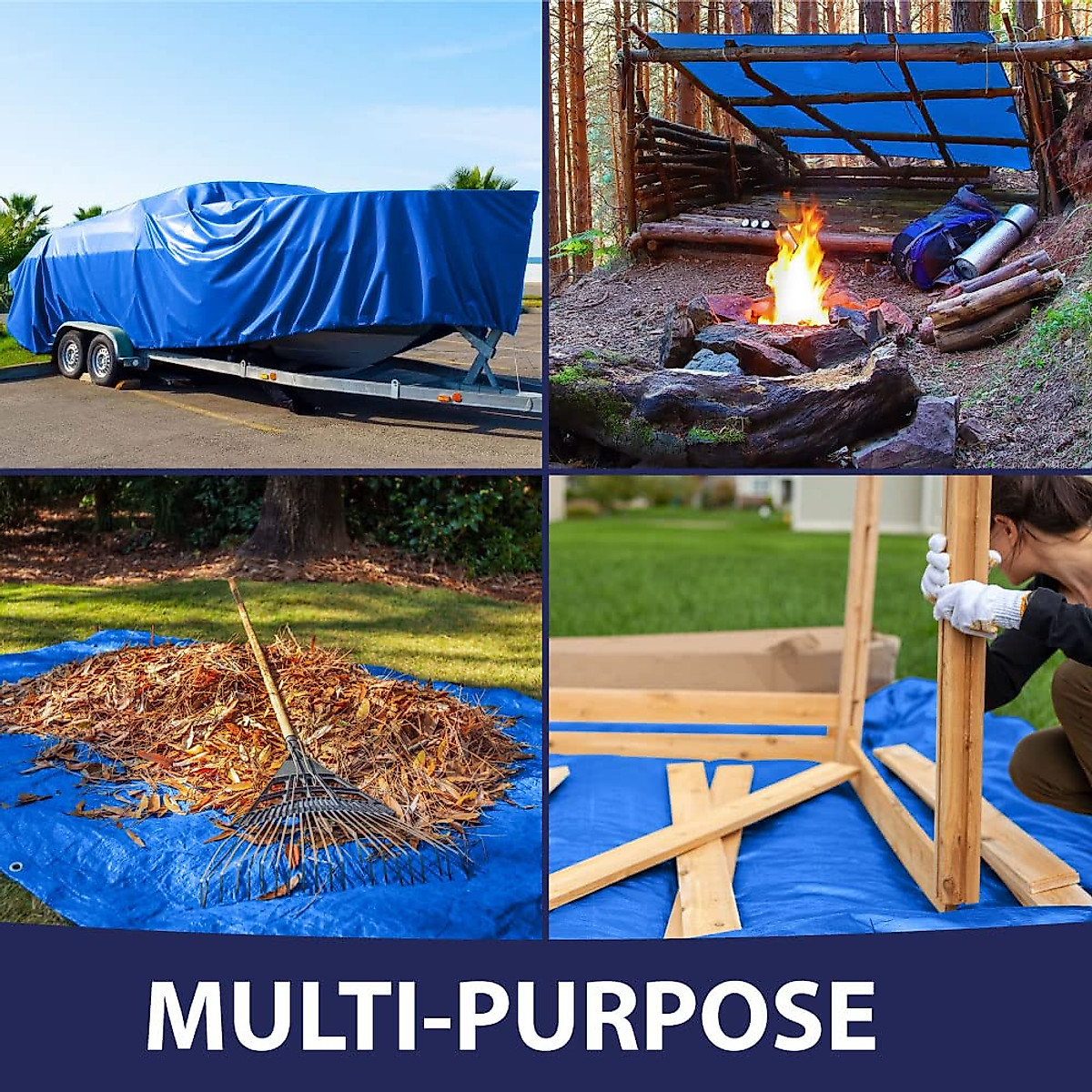 Rugged Rhino All Weather 100% Waterproof Heavy Duty Tarp, 5 Mil UV Temperature Resistant Tarps, High Durability Multipurpose Cover, for Home Outdoor Patio Winter Leaf Camping, 9x12 1 Pack Blue