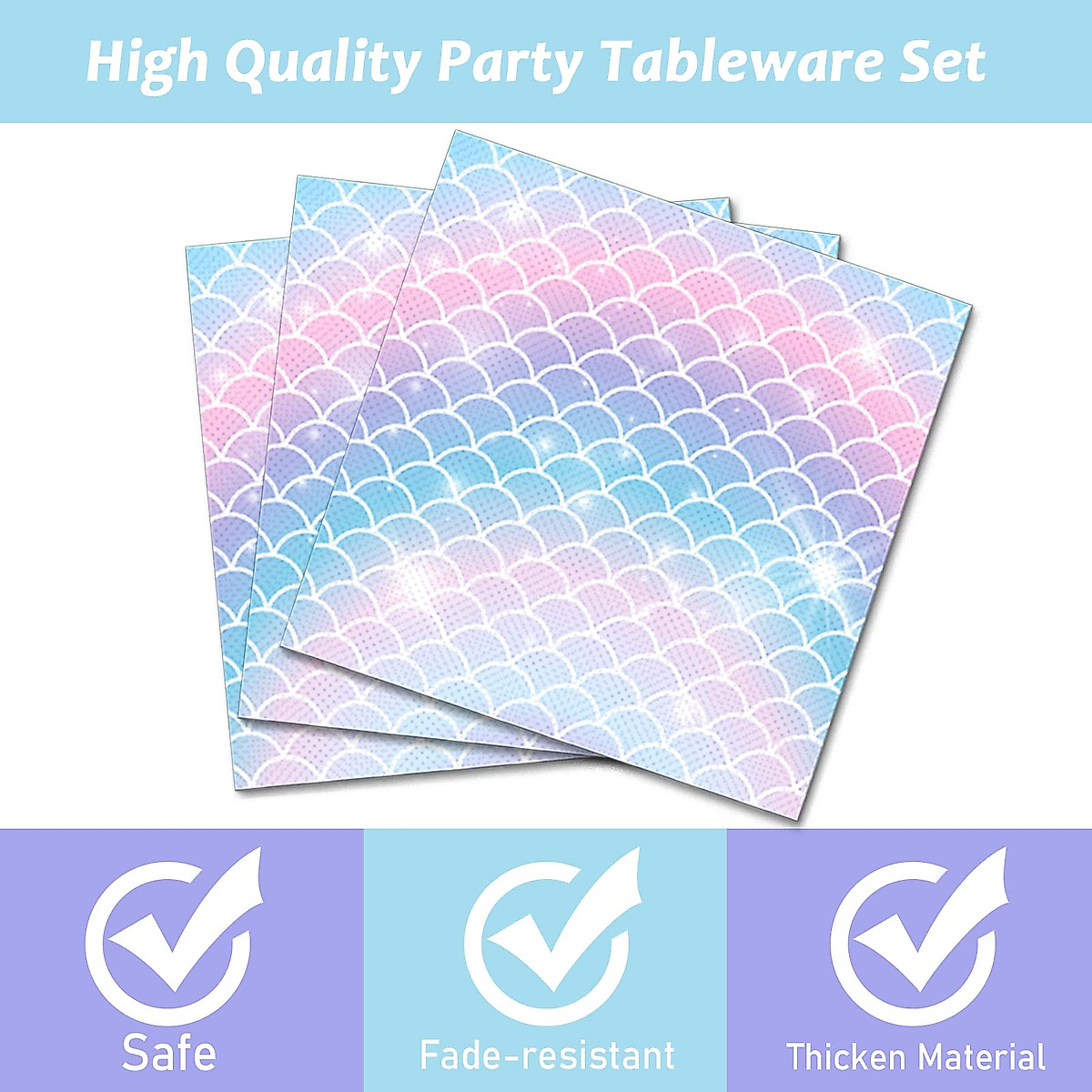 ZOIIWA 96 Pieces Mermaids Themed Party Decorations Mini Under the Sea Party Tableware for Girls Clam Shell Party Dessert Plates Napkins Forks for 24 Guests Birthday Party Favors