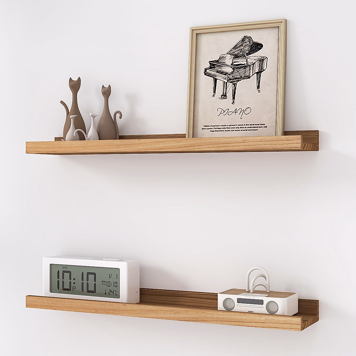 Picture Ledge Shelf - Solid Elm Wood Floating Shelves Set of 2 - Rustic Ledge Shelves for Toys Storage, Kids Bookshelf Wall Mounted for Bedroom, Living Room, Kitchen - 24 Inches - Natural Color