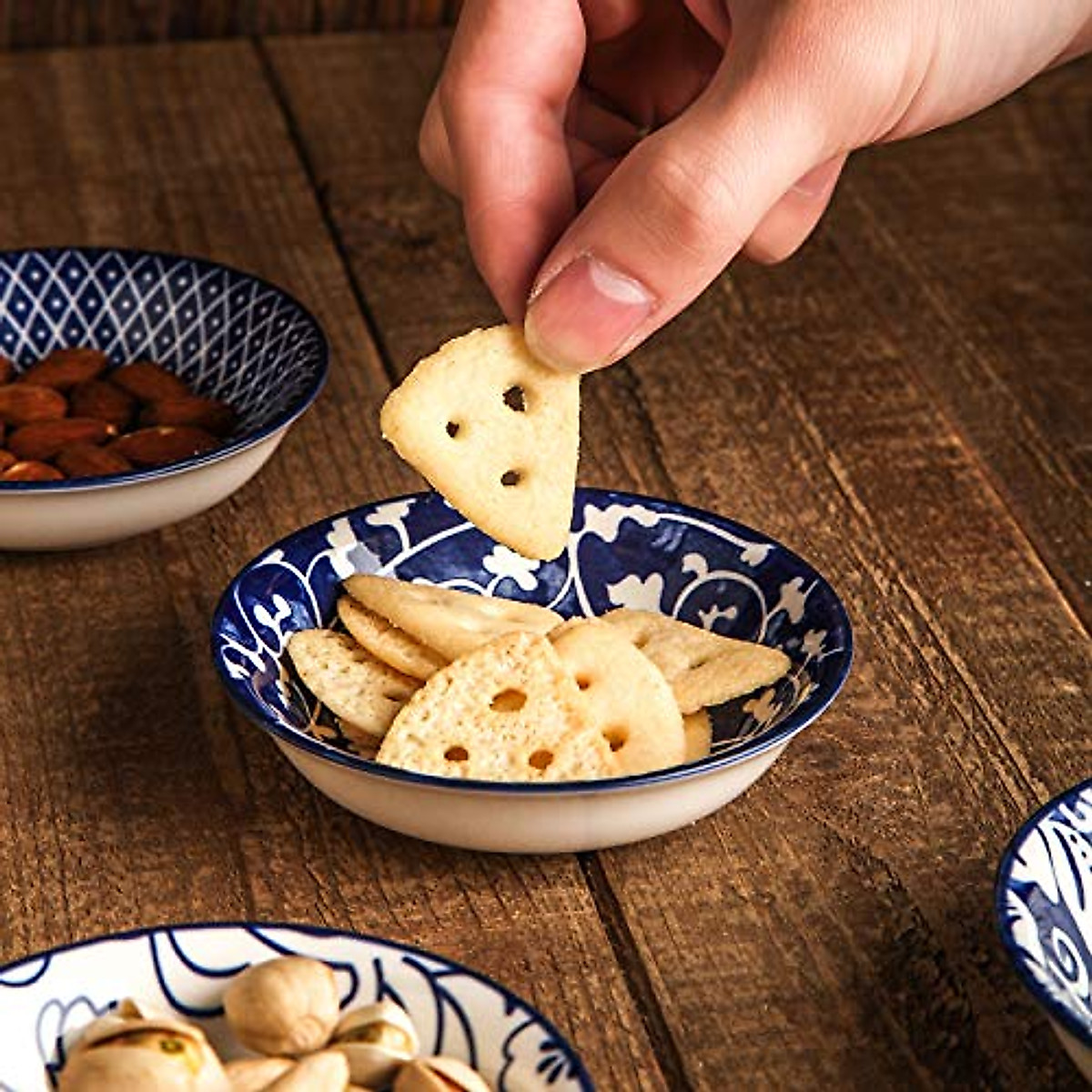 Selamica Ceramic Dipping Bowls, 2.5oz Mini Bowls Soy Sauce Dish, Dip Bowls, Appetizer Side Dishes for Sushi,Sauce, Party, Pinch Bowls Pack of 6 (Vintage Blue)