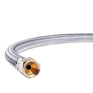 JEASOM 2 Feet Propane Regulator Hose with Gauge, Stainless Braided Hose for Most LP Grill Heater and Fire Pit Table, 3/8'' Female Flare Fitting