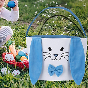 Wproo Easter Bunny Basket Egg Bags for Kids Rabbit Ear Easter Gift Bags Personalized Candy Egg Basket Rabbit with Fluffy Ears for Easter Party Favors (Blue)