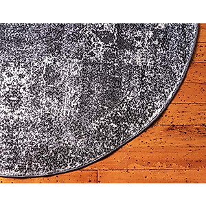 Rugs.com Dover Collection Rug – 5 Ft Round Dark Gray Low-Pile Rug Perfect for Kitchens, Dining Rooms