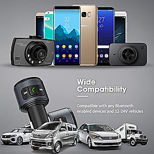 Virfine Bluetooth FM Transmitter Car, V5.0 Bluetooth Car Adapter, Bluetooth Radio Car, MP3 Player QC3.0 Quick Charge, Hands Free Calling, 2 Playing Modes, Blue led Display, Black, Medium (BH347)