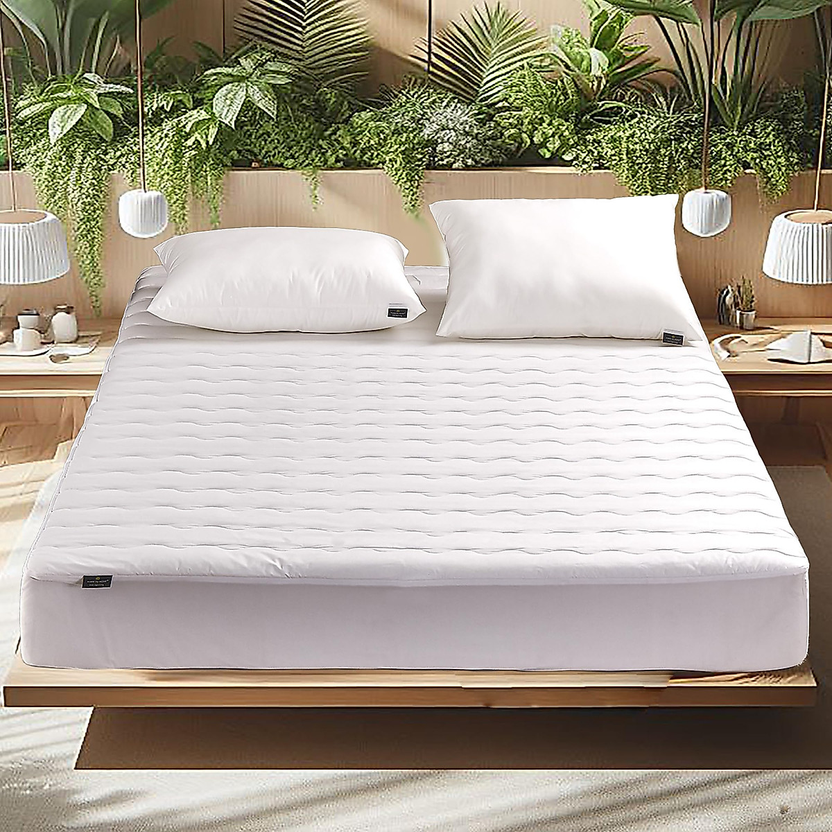 Farm to Home Organic Cotton Quilted Mattress Cover King Size - Naturally Breathable Down Alternative Filled with 18" Elastic Deep Pocket Mattress Pad