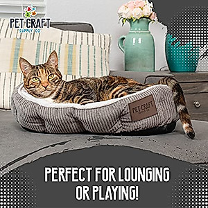 Pet Craft Supply Cat Bed for Indoor Cats - Kitten Bed - Machine Washable - Ultra Soft - Self Warming - Refillable Catnip Pouch,Grey,19x14x5 Inch (Pack of 1)