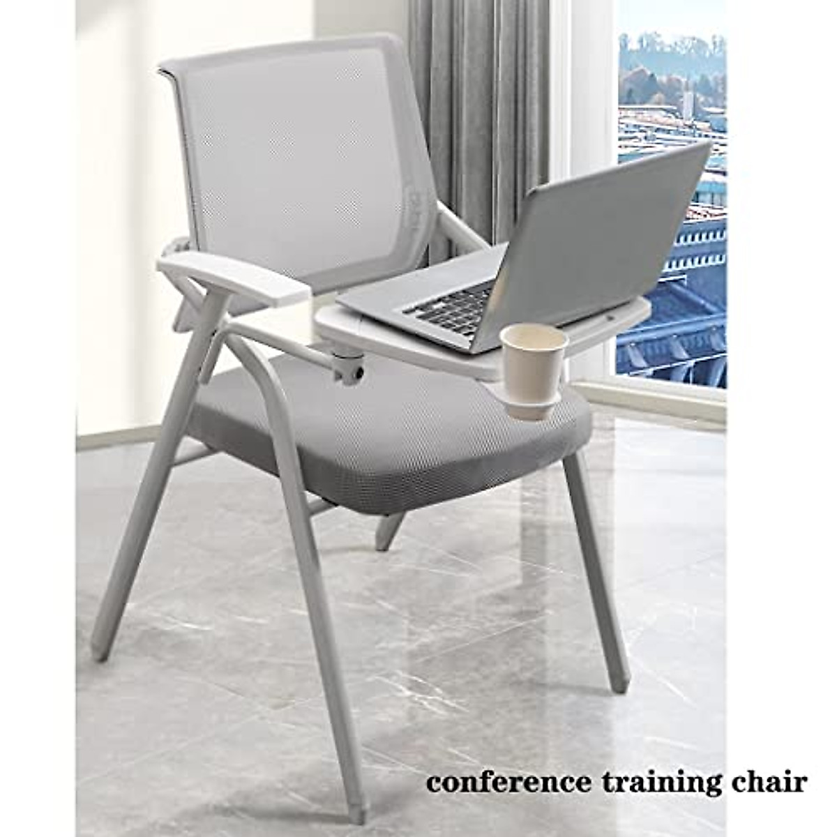 Office Products Foldable Office Conference Chair Training Chair with Writing Board Exam Chair Study Chair Mesh Chair with Armrests(Orange)