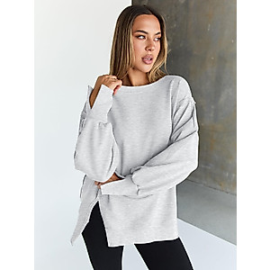 Trendy Queen Womens Oversized Sweatshirts Hoodies Crewneck Shirts Fall Outfits Teen Girls Y2k Winter Clothes Grey L