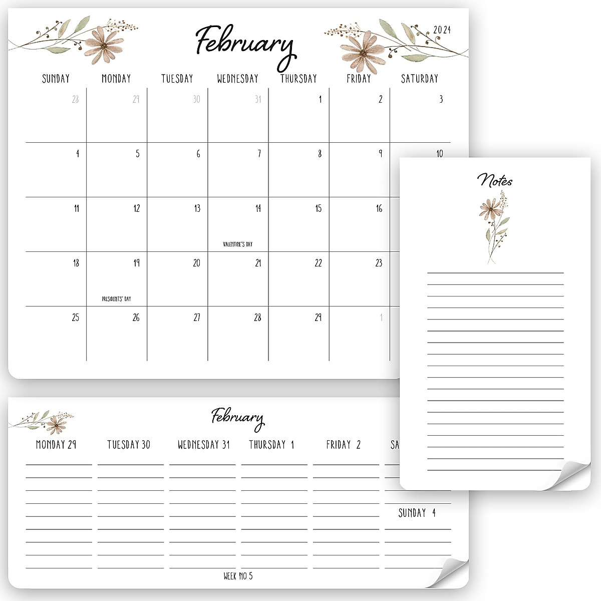Beautiful 2023 Magnetic Fridge Calendar Set 3 - Runs Until July 2024 - The Perfect Weekly/Monthly Calendar And Notepad With Floral Designs for Easy Organizing