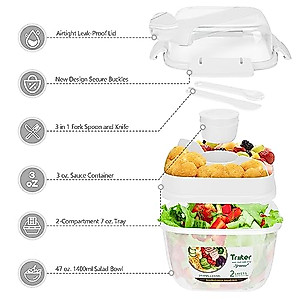 Triiter 55-oz Salad Lunch Box, White, BPA-Free, Leak-Proof, Convenient Compartments, Safe and Stylish