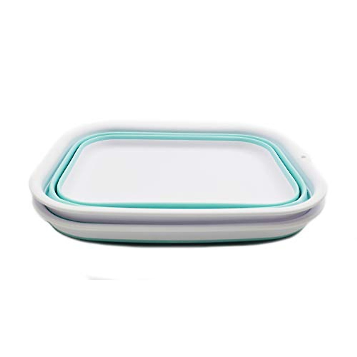 SAMMART 12L (3.17 Gallon) Collapsible Tub - Foldable Dish Tub - Portable Washing Basin - Space Saving Plastic Washtub (2, White/Lake Green)