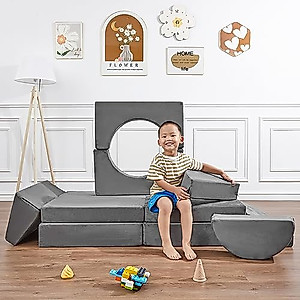 LEZASTAR Modular Kids Play Couch, Play Couch Sofa for Kids,Kids Modular Couch for Bedroom Playroom, Kids Couch Building Fort for Boys and Girls, Grey