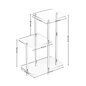 Eglaf Acrylic 3 Tiers Side Table - Square Step End Table - Clear Nightstand Small Bedside Table Accent Entryway Table, for Living Room, Bedroom, Hallway, 17'' L x 10'' W x 23.5'' H