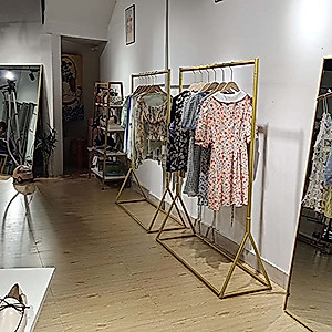 NEOCHY Heavy-Duty Hangers, Wrought Iron Clothing Display Racks, Men's and Women's Clothing Store Shelves, Open Balcony Floor Drying Racks/Golden/120X40X160Cm