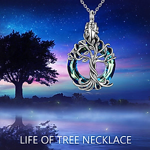 TOUPOP Cremation Jewelry Sterling Silver Tree of Life Urn Necklace for Ashes with Blue Circle Crystal Keepsake Jewelry w/Funnel Filler Gifts for Women Girls Friend