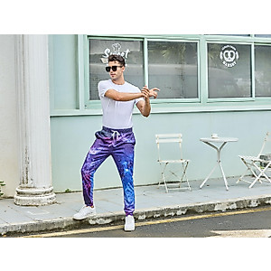 Belovecol Bright Galaxy Sweatpants for Men Novelty 3D Print Jogger Pants with Pocket Active Stretchy Sweat Pant Trousers L