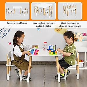 HONEY JOY Kids Table and Chair Set, Wooden Children Activity Table and 2 Chairs Set for Art, Craft & Snack Time, 3-Piece Toddler Furniture Set for Daycare & Playroom, Gift for Boys Girls (Light White)