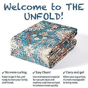 jinchan Area Rug 4x6 Persian Rug Vintage Indoor Carpet Kilim Thin Rug Turquoise Brick Red Multi Overdyed Retro Accent Rug for Kitchen Bathroom Living Room Bedroom Office Dining Room