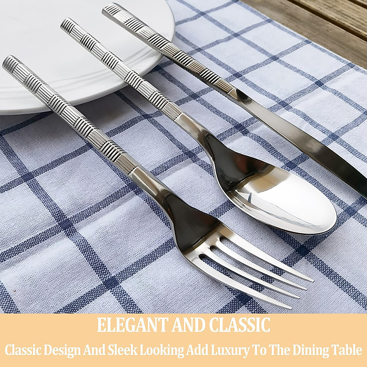 Thomaso 18-piece Hammered Silverware Set,Creative Triangle Handle Titanium Plating Stainless Steel Flatware Service for 6, Silver Spoons and Forks Set,Unique Triangle Cutlery Set, Dishwasher Safe