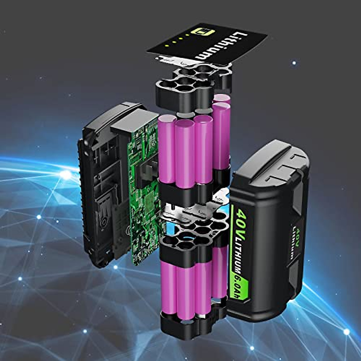 BiBiSi 6.0Ah 40V Replacement Lithium Battery Compatible with Ryobi 40V Battery OP4040 OP4050A OP4026 OP4030 OP4050 OP4060 Ryobi 40V Cordless Power Tools Battery