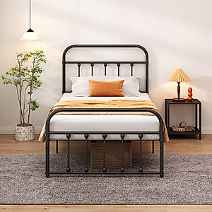 Closadin Classic Metal Platform Bed Frame with Heaboard and Footboard,Strong Metal Slats Support,No Box Spring Needed,Easy Assembly,Twin Size,Black