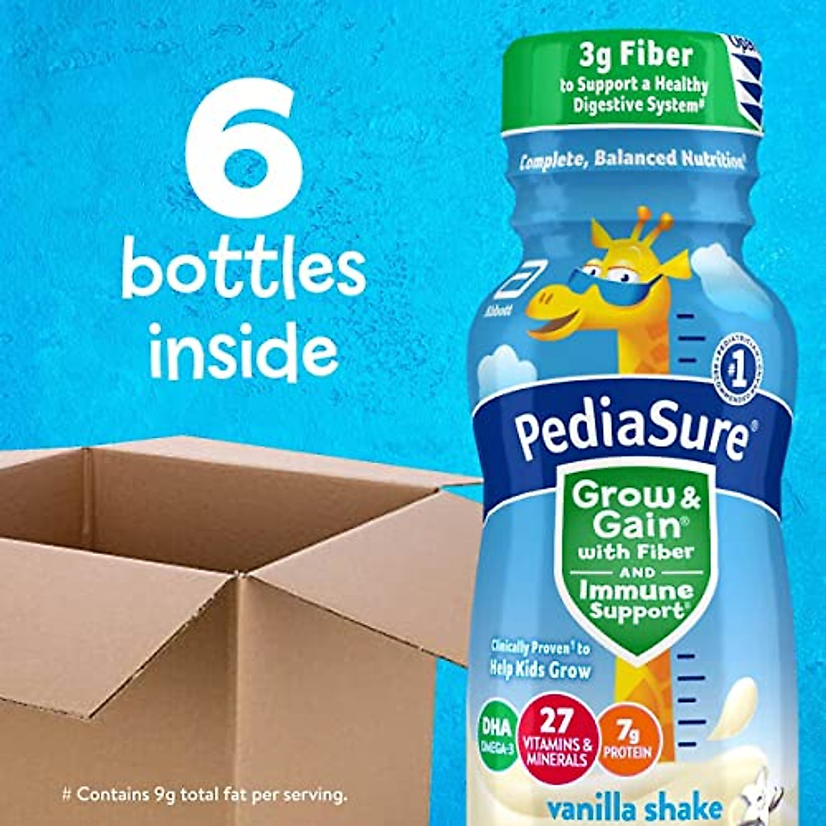 PediaSure, Grow & Gain Fiber Shake, Vanilla, 48 oz (pack of 6)