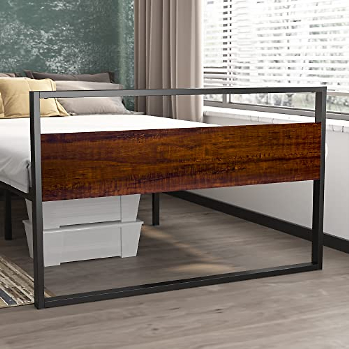 Weehom Metal Platform Bed Frame with Modern Wood Headboard 12" Under Bed Storage Twin DayBed Frame Steel Slat Support Noise Free,No Box Spring Needed