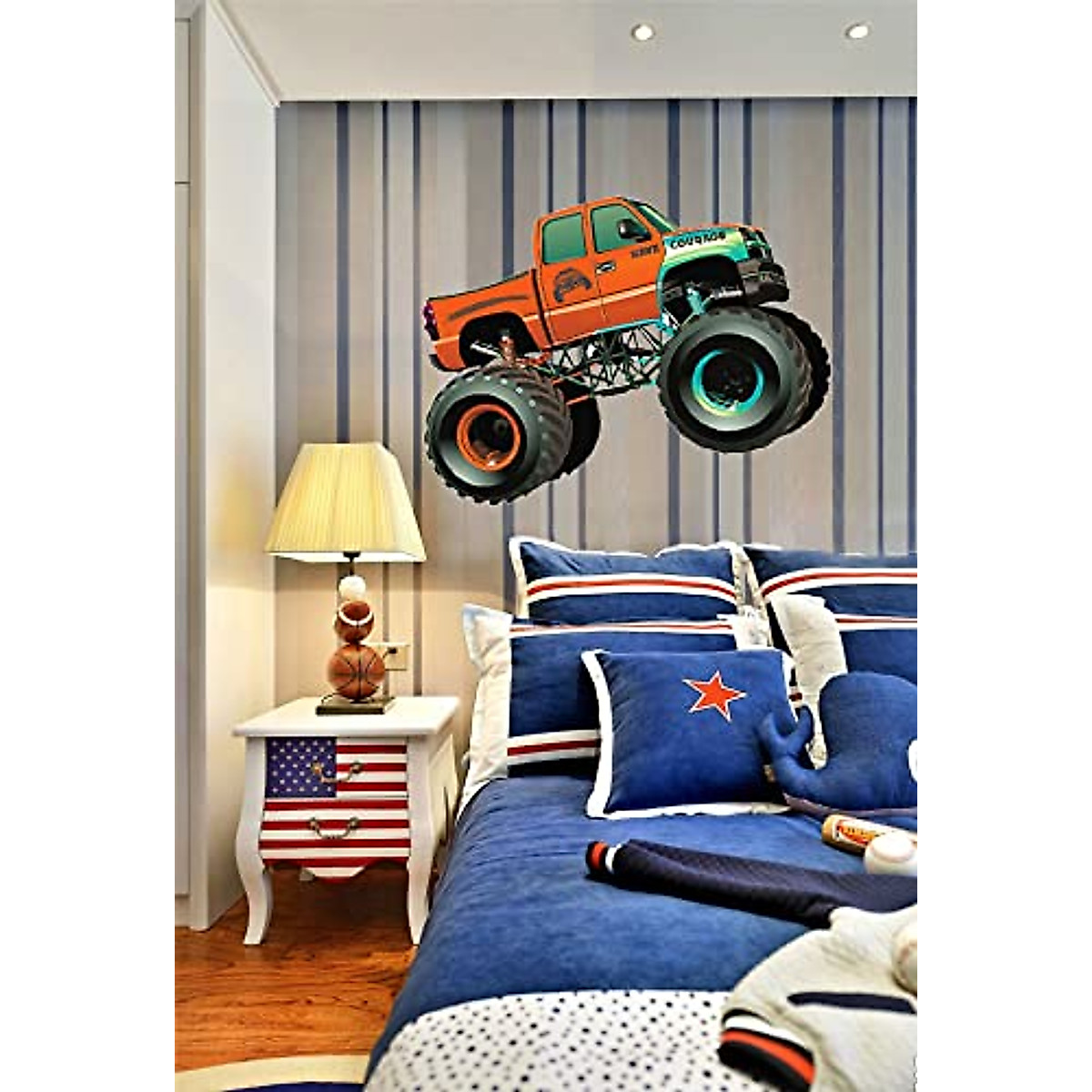 Monster Truck Wall Stickers, Truck Wall Decals for Boy’s Bedroom, Gift for Kids, Car Décor for Baby Boys Kids Bedroom Nursery or Man Cave