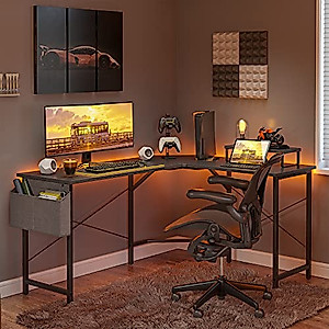 CubiCubi L Shaped Gaming Desk, 47.2 inch Computer Corner Desk with with Carbon Fiber Surface and Monitor Shelf for Home Office Study Writing Workstation, Black