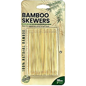 DecorRack 300 Natural Bamboo Skewers, Appetizer Sticks, Mini Picks, 4 inch (300 Pack)