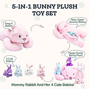 Snug A Babies Bunny Stuffed Animals with Babies Inside - Mommy and 4 Baby Rabbit Plushes for Imaginative Play - Soft Cuddly Companion for Kids - Stuffed Animals for Girls Ages 3 to 8 Years